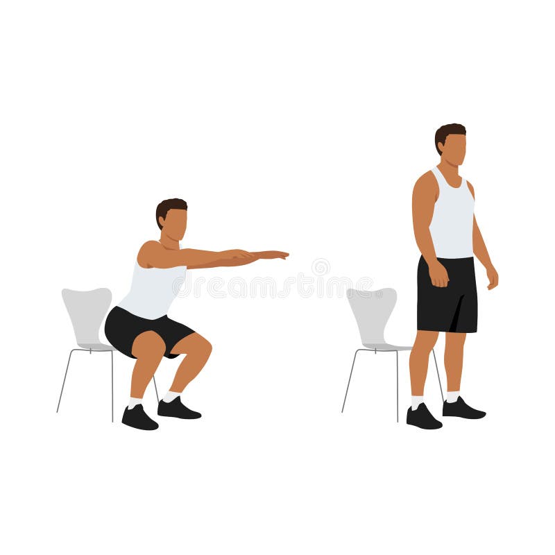 Man Character Doing Chair Squat Exercise. Flat Vector Stock ...