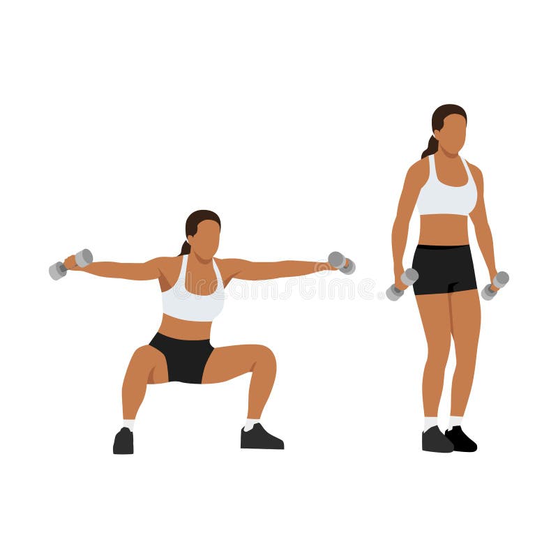 Woman Doing Wide Pop Squat with Lateral Raise Stock Illustration ...