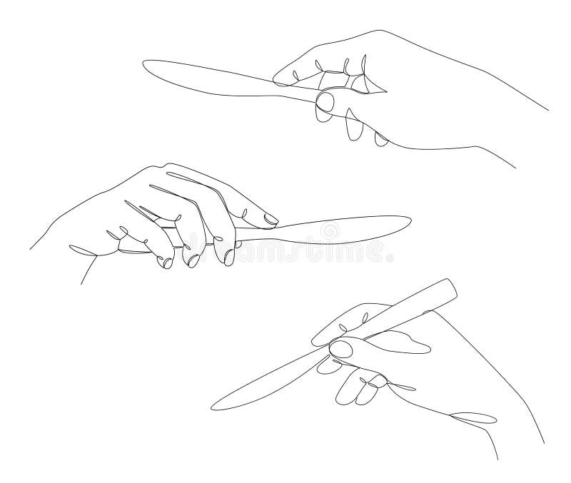 Collection. Silhouettes of a Male Hand Holding a Knife in a Modern One ...