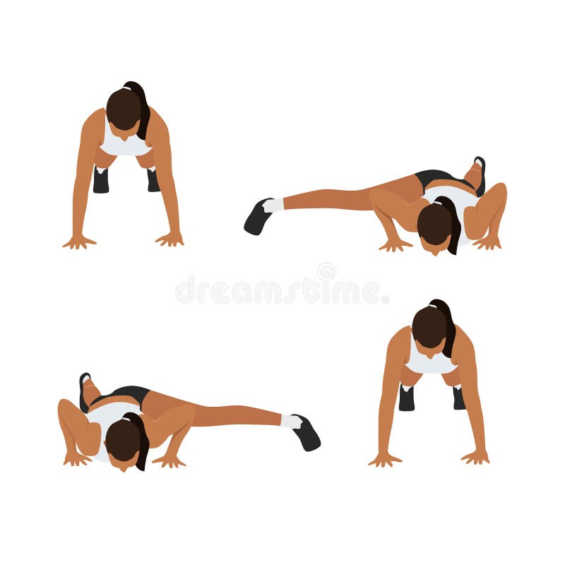 Woman Doing Push Up Wiper Exercise. Flat Vector Stock Illustration ...