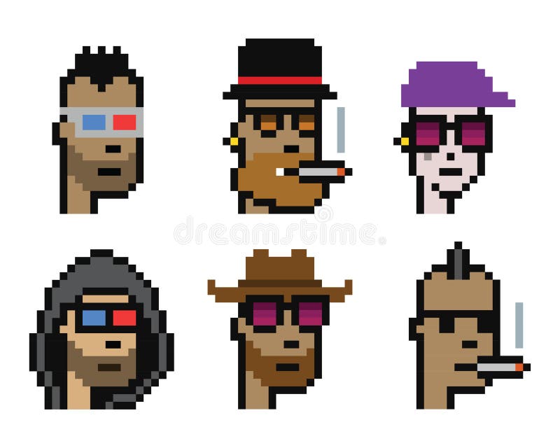 Male Cryptopunk Character Avater NFT Pixel Game Set Collection Stock ...