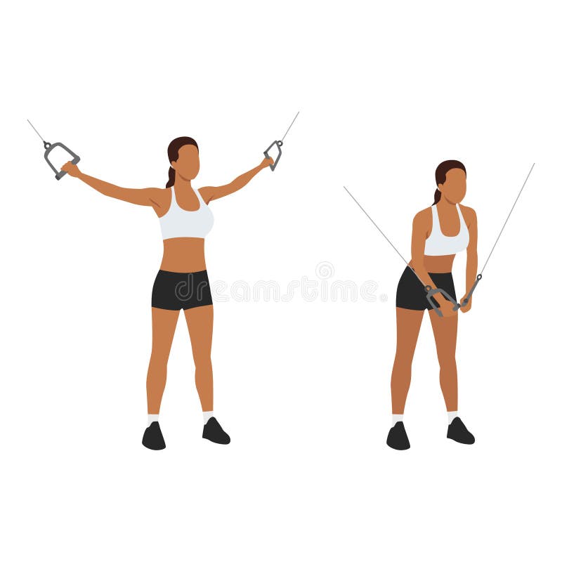 Woman Doing Standing Cable Crossover Press. Cable Flies Stock ...