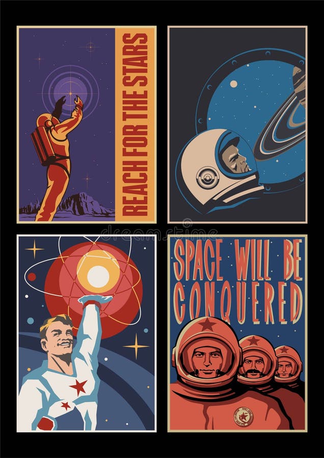 Retro Future Space Propaganda Posters Stock Vector - Illustration of ...