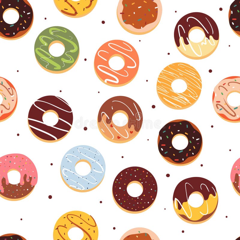 Seamless Pattern Cute Cartoon Doughnut with Various Flavor. for Fabric ...