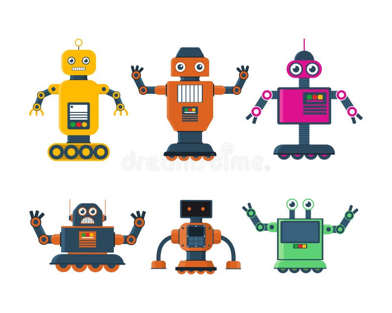Set of Robot Toys in Various Model Robot and Robot Wheel Vector Stock ...
