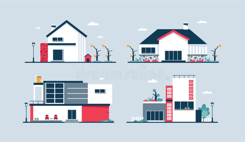 Vector Building House Concept 4 Bundle Stock Vector - Illustration of ...