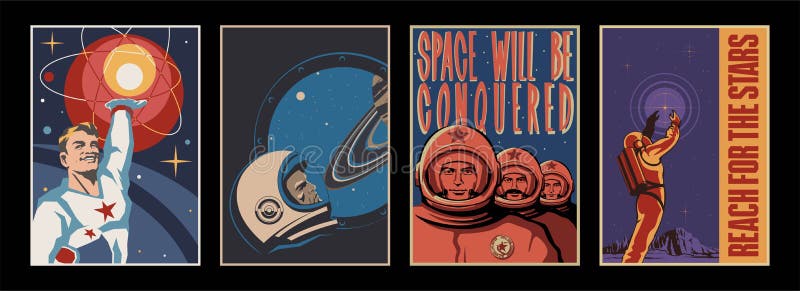 Retro Future Style Space Illustration Set Stock Vector - Illustration ...