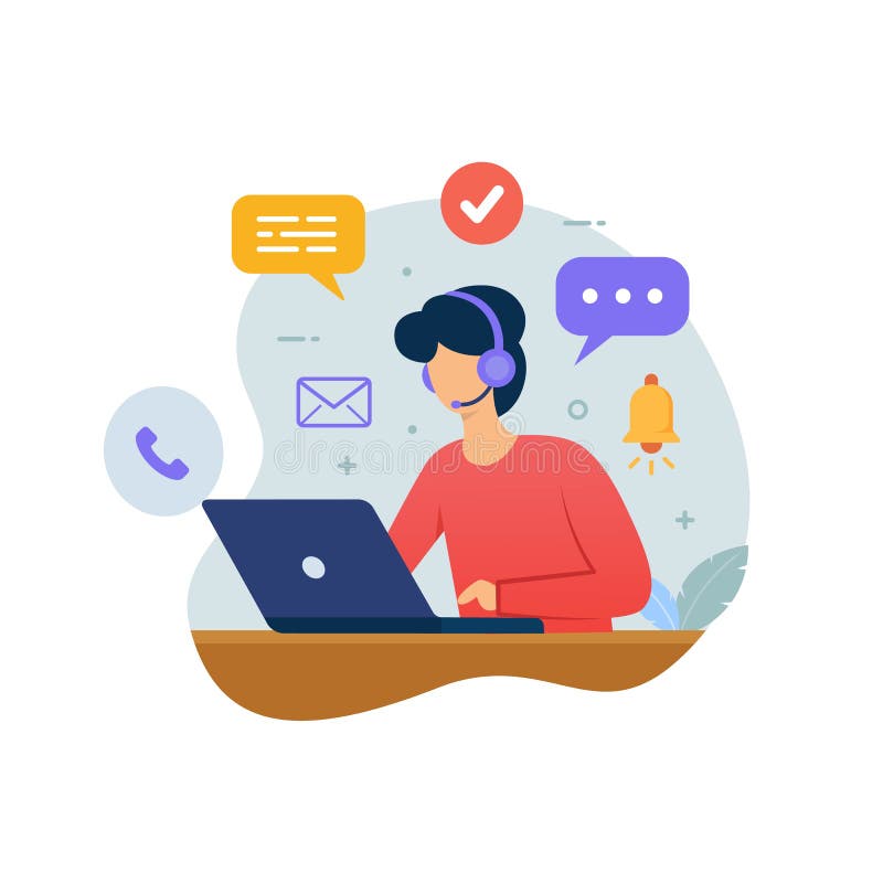 Customer Service Call Center with People Using Headphones and Laptop ...