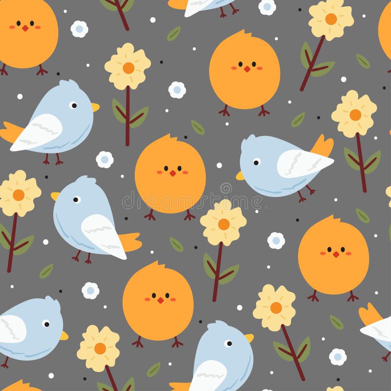 Seamless Pattern Cartoon Chick and Bird. for Kids Wallpaper, Fabric ...