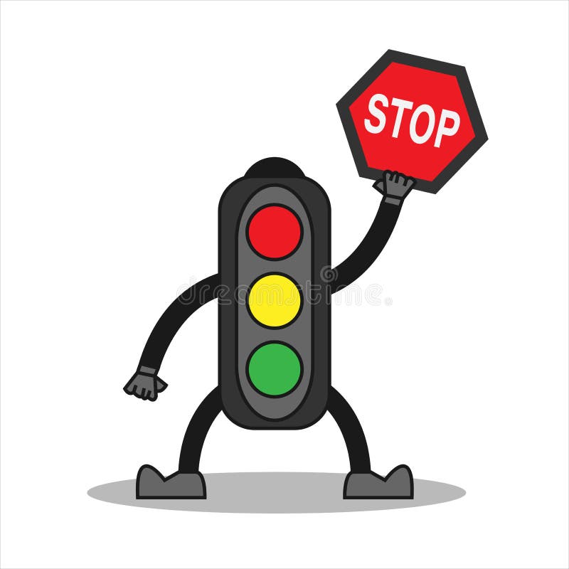 Traffic Light Cartoon with Stop Traffic Sign. Vector Illustration Stock ...