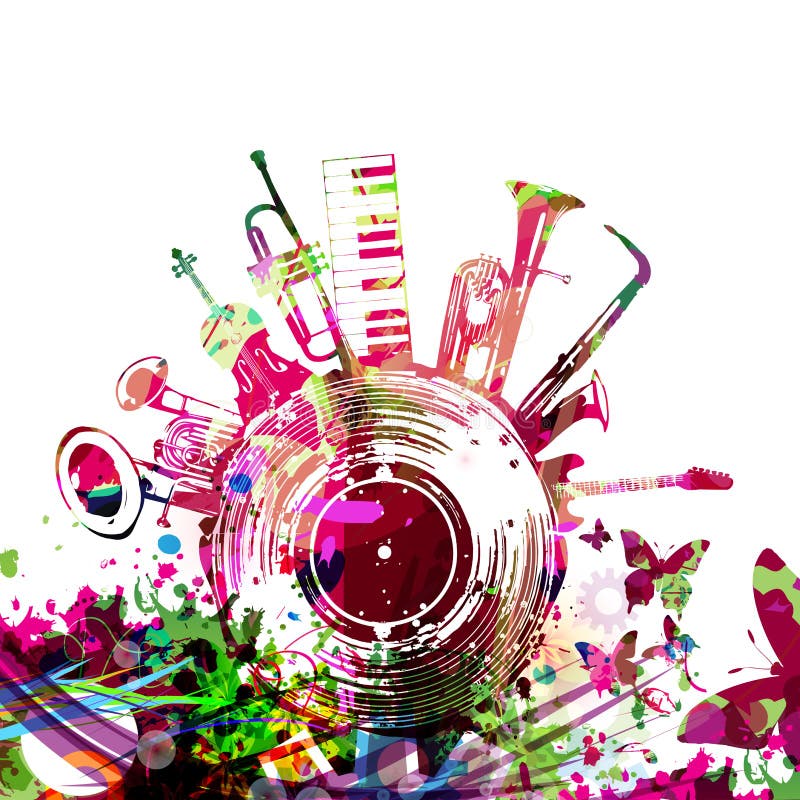 Colorful Musical Promotional Poster with Musical Instruments Isolated ...