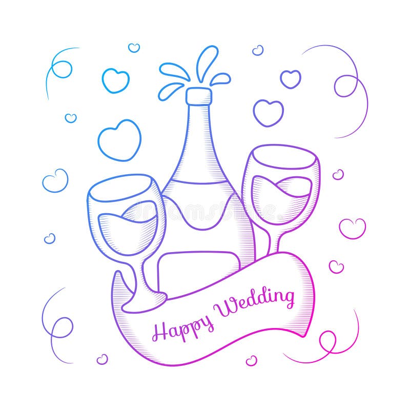 Hand Drawn of Happy Wedding Cheers Drink Illustration Stock Vector ...