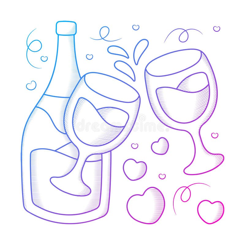 Hand Drawn of Happy Wedding Cheers Drink Stock Vector - Illustration of ...