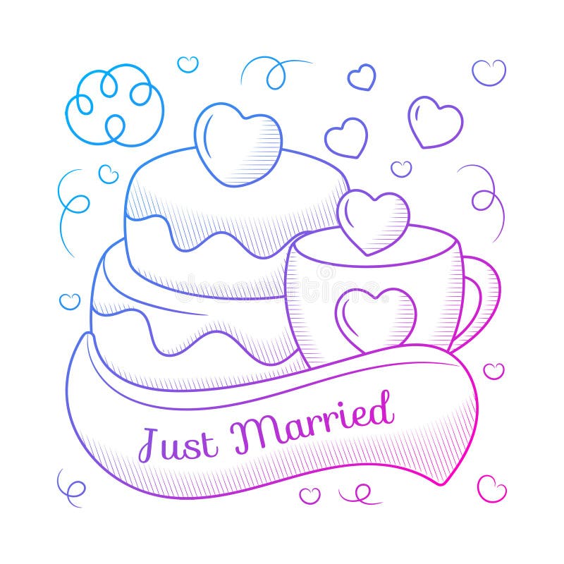 Happy Wedding Cake and Cheers Illustration Stock Vector - Illustration ...