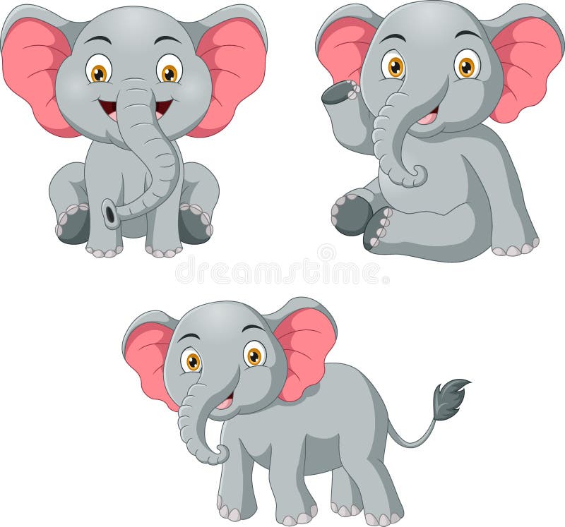 Cute Three Baby Elephants in Different Poses Stock Vector ...