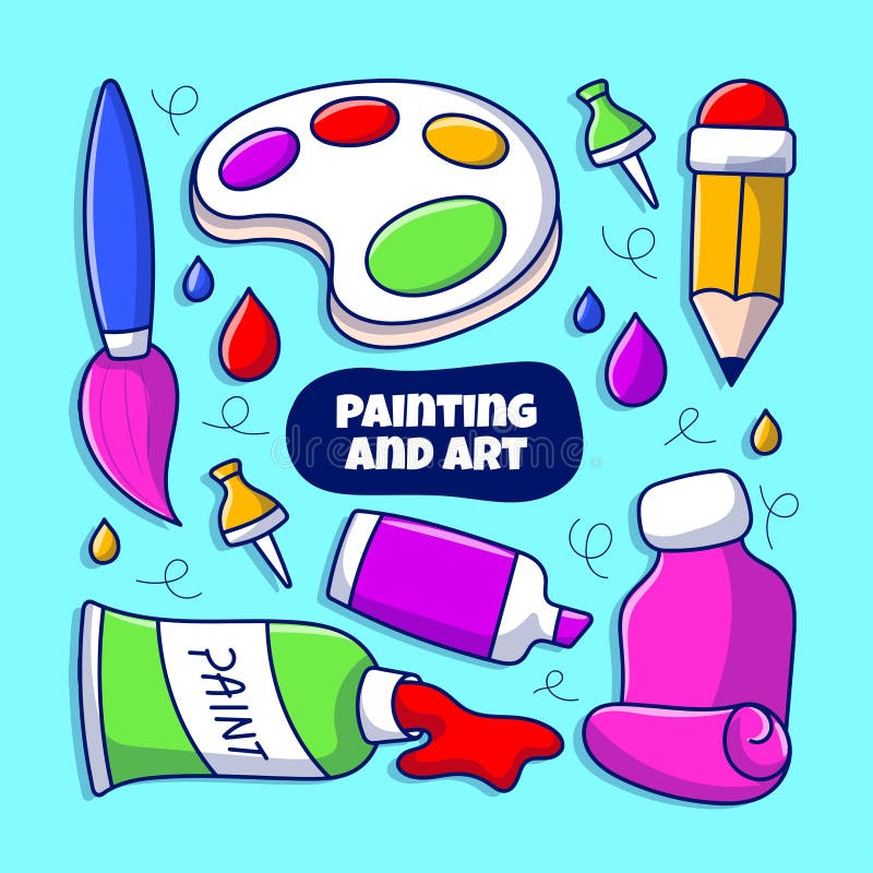 Hand Drawn Drawing and Painting Element Set Stock Vector - Illustration ...