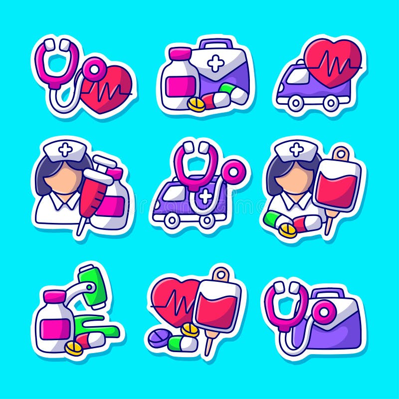 Medical Healthcare Sticker Collections Stock Vector - Illustration of ...