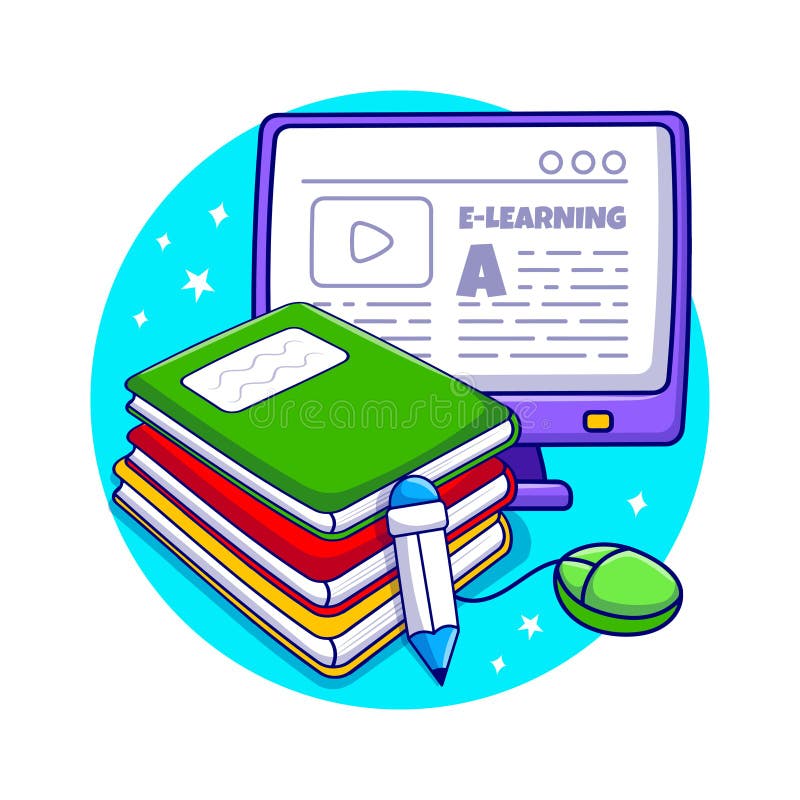 Hand Drawn of Monitor, Book and Pencil Illustration Stock Vector ...