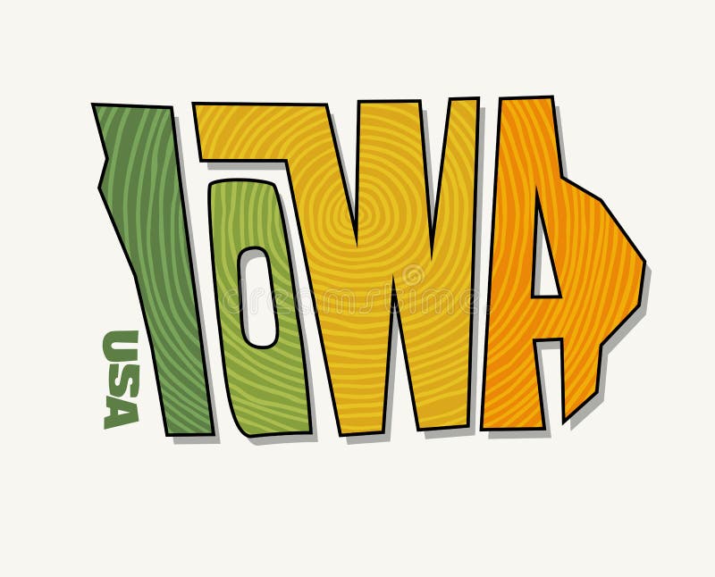 State of Iowa with the Name Distorted into State Shape. Pop Art Style ...