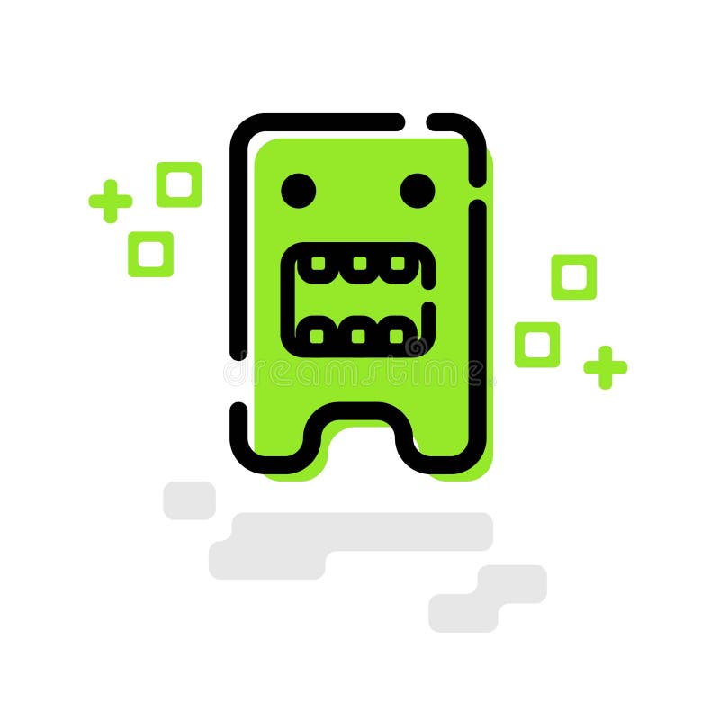 Cute Square Green Screaming Monster Flat Design Cartoon Stock Vector ...
