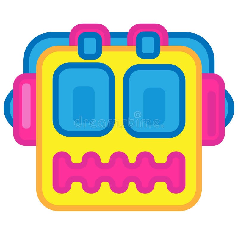 Cute Square Yellow Robot Head with Colorful Headset Flat Design Cartoon ...