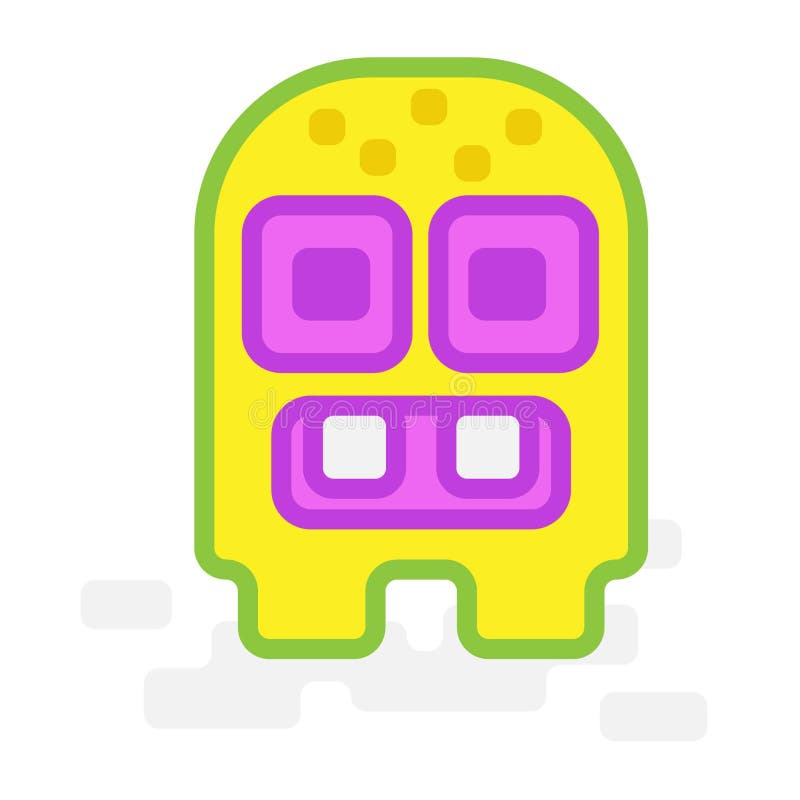 Cute Square Halloween Yellow Bald Alien Monster Flat Design Stock ...