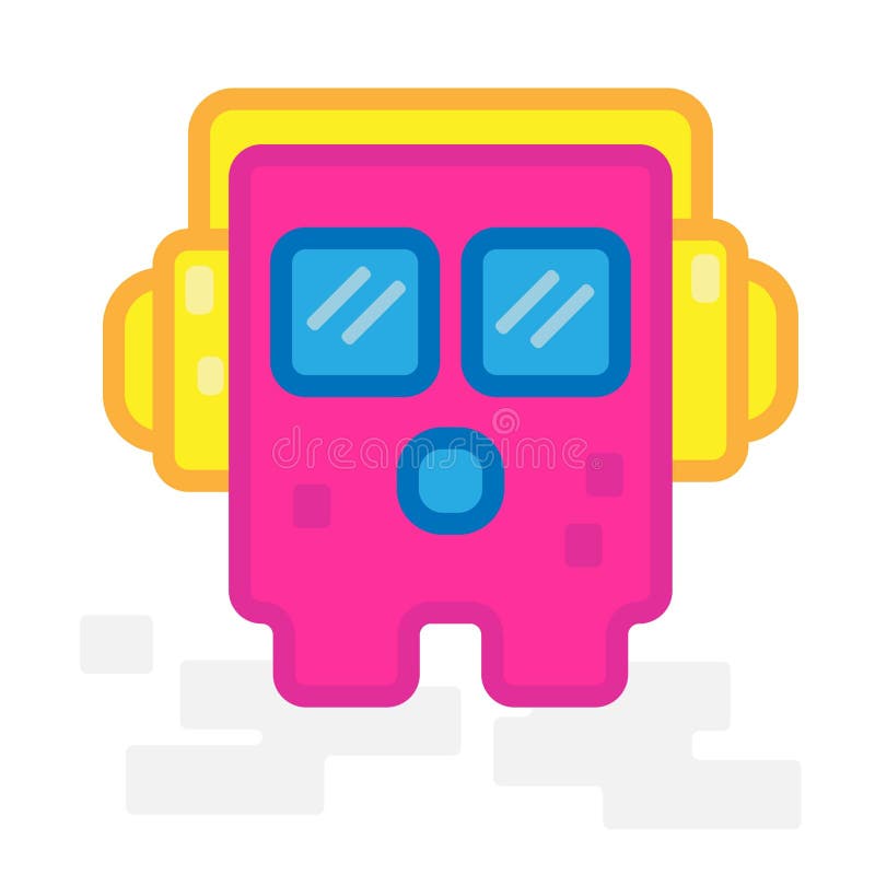 Cute Square Halloween Alien Monster with Headphone Flat Design Cartoon ...