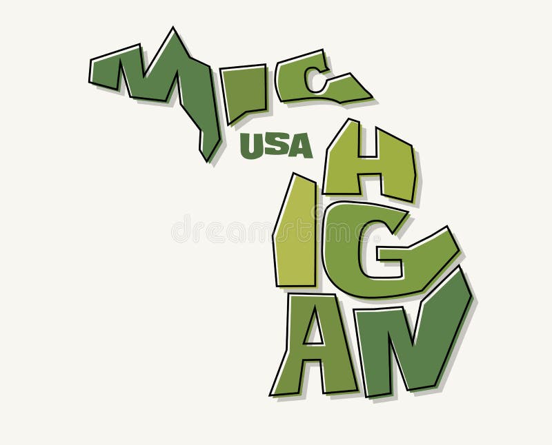 State of Michigan with the Name Distorted into State Shape. Pop Art ...