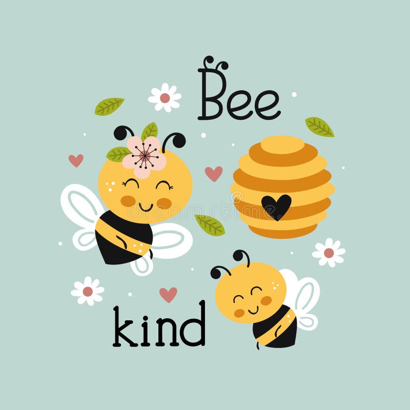 Poster with Cute Kind Bees and Beehive Stock Vector - Illustration of ...