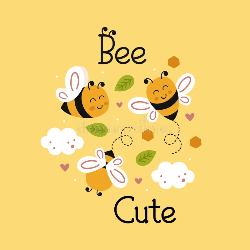 Poster with Cute Little Bees Stock Vector - Illustration of cloud ...