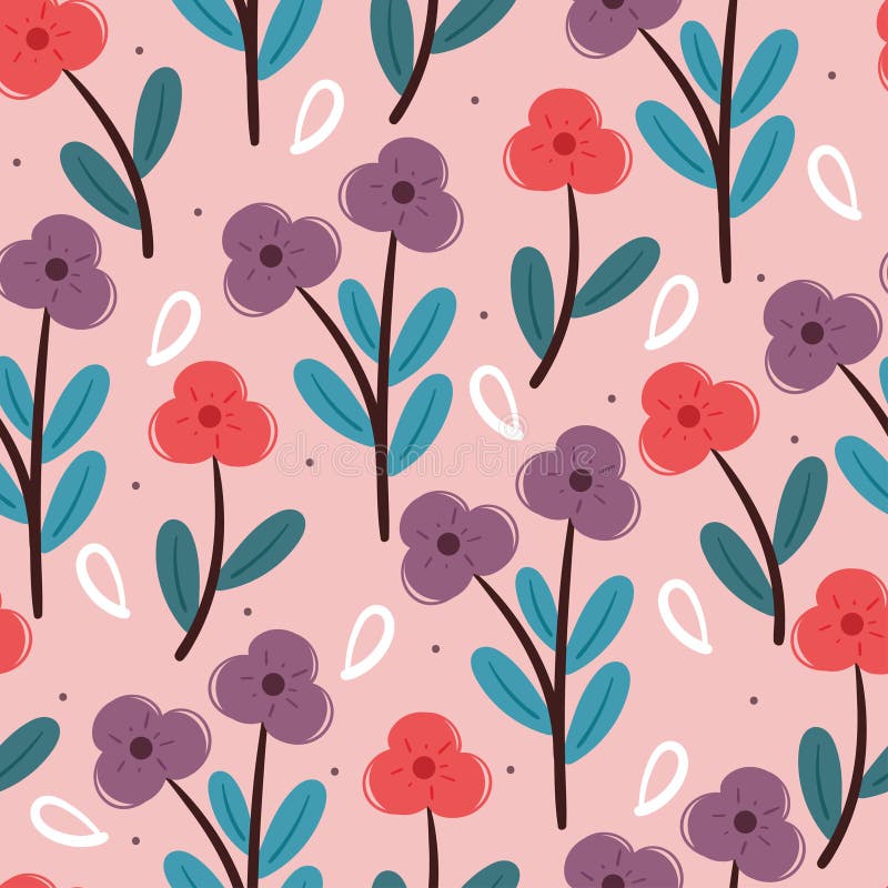 Seamless Pattern Plant and Flower. Botanical Wallpaper with Cute ...