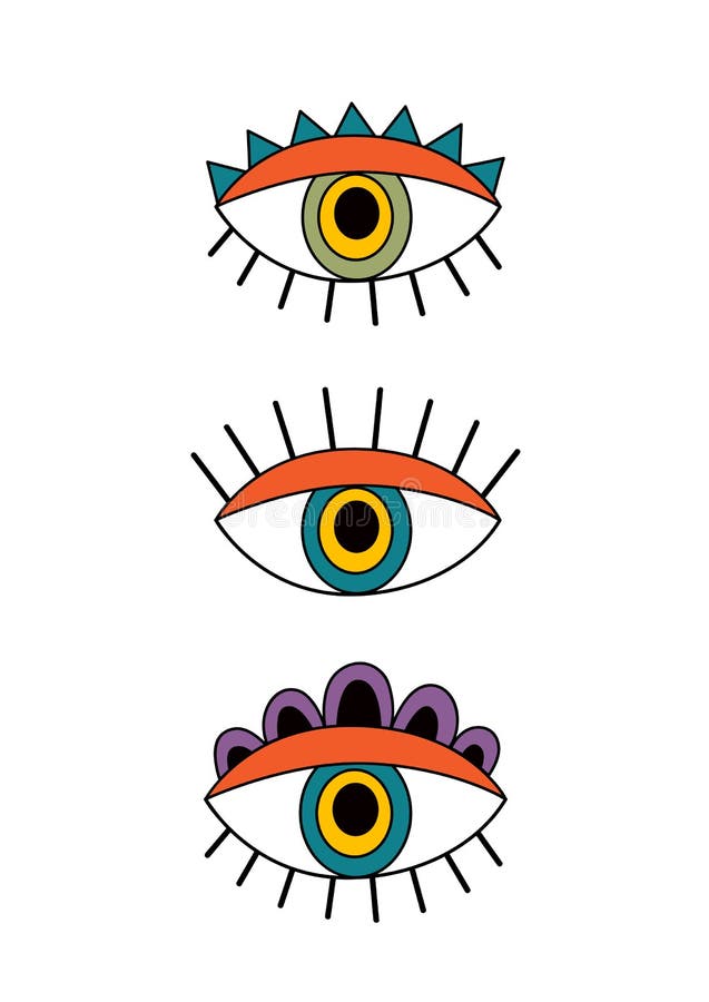 Set of Isolated Retro Evil Eyes Stock Vector - Illustration of happy ...