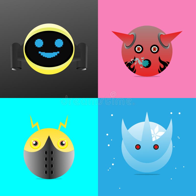 Ball Monster Character Vector Illustration with Unque Shape Stock ...