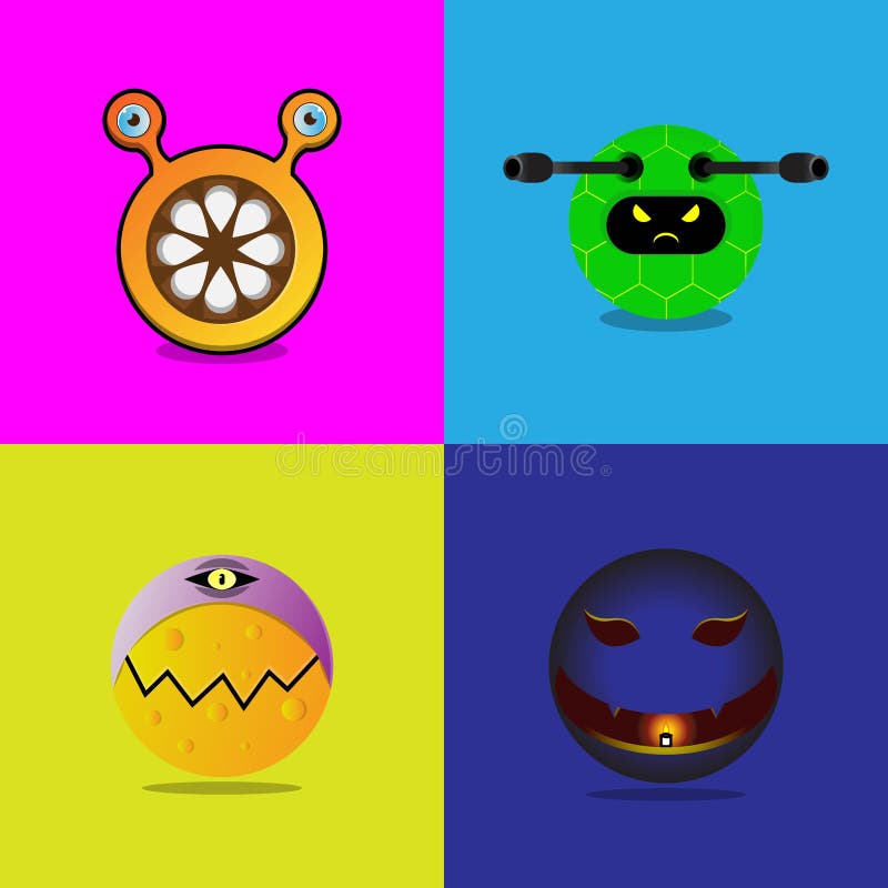 Ball Monster Character Vector Illustration with Unque Shape Stock ...