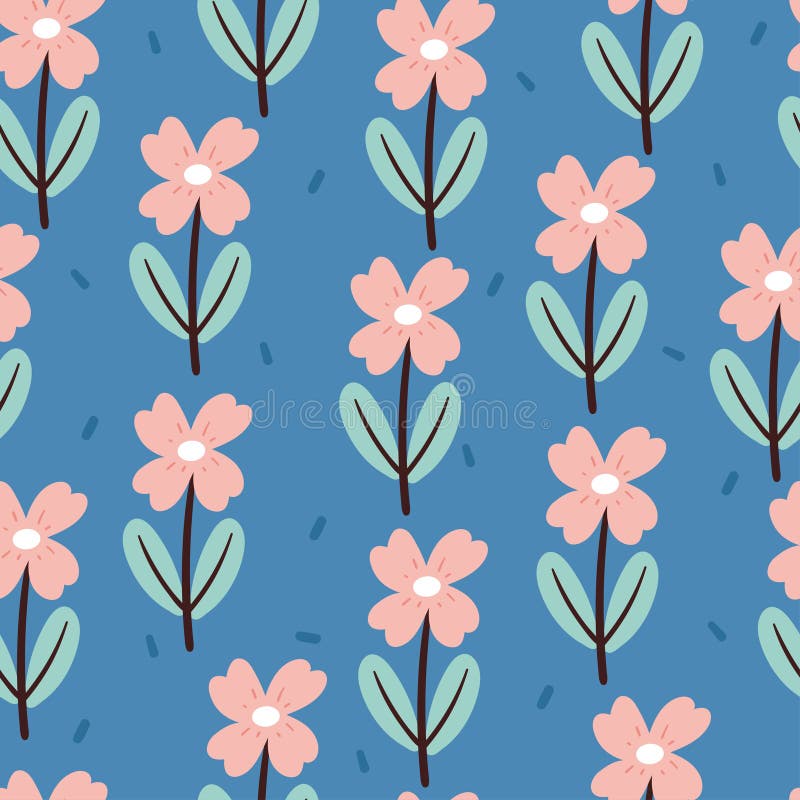 Seamless Pattern Cartoon Flower and Leaves. Cute Plant Wallpaper Stock ...
