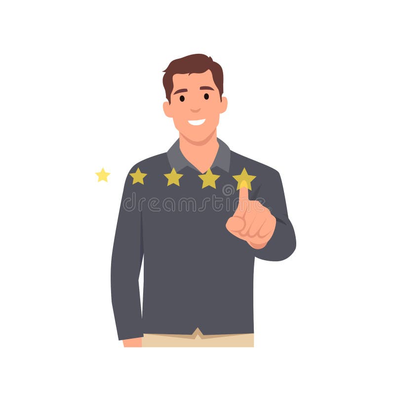Young Smiling Man Cartoon Character Giving Five Star Rating Stock ...