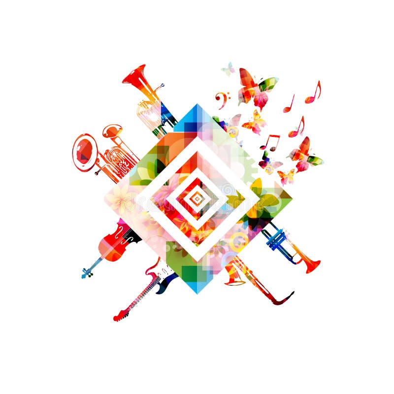 Colorful Musical Instruments Bundle with Musical Notes Isolated Vector ...