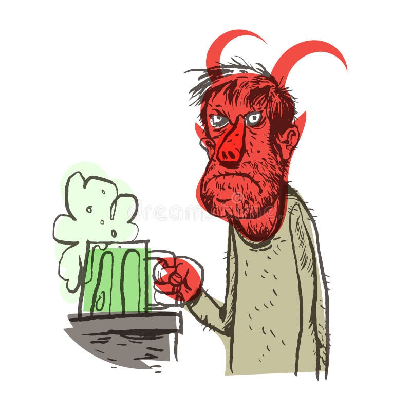Demon of Alcoholism. a Comic Character. Vector Illustration Stock ...