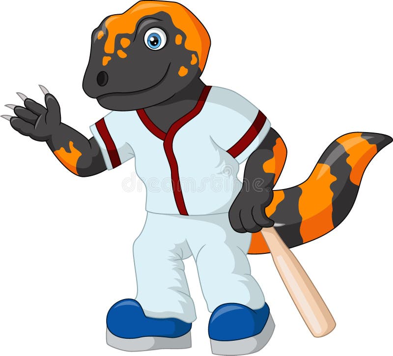 Funny Gila Monster Lizard Cartoon Wearing Baseball Jersey Holding ...