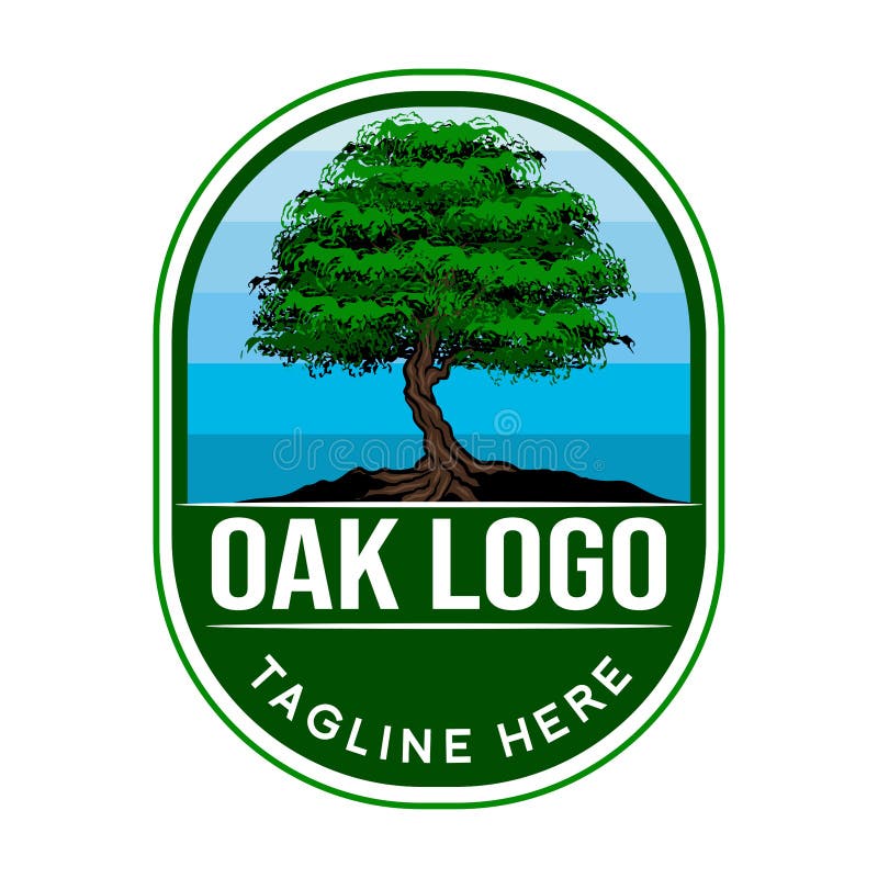 Oak Tree Logo Design. Tree with Roots. Stock Vector - Illustration of ...