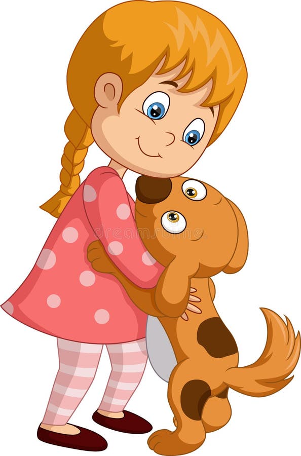 Cute Little Girl Cartoon Hugging Dog Stock Vector - Illustration of ...