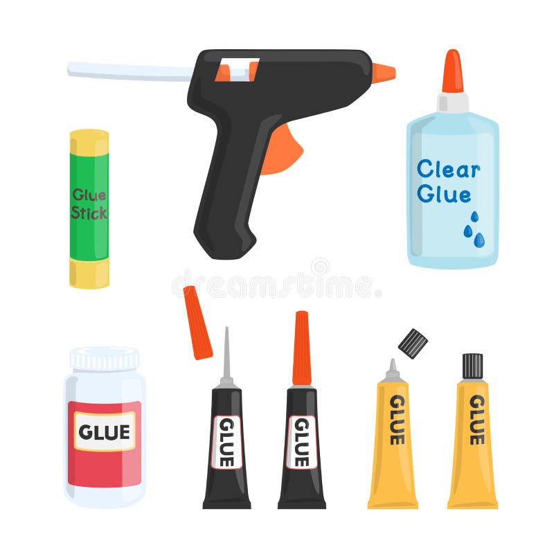 Different Types of Adhesives Glue for Art Craft Vector Stock Vector ...