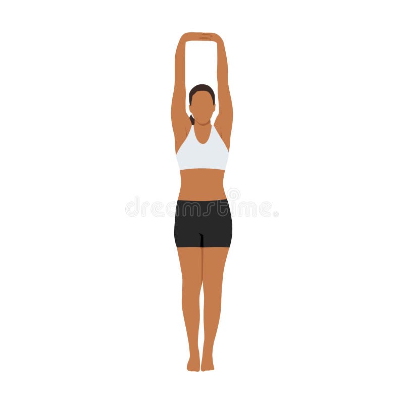 Woman Doing Palm Tree Pose, Upward Hand Stretch Pose Stock Vector ...