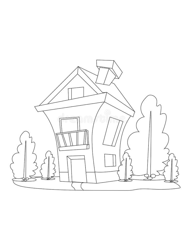 Kids Coloring Page. Modern House Coloring Book Page Design,Easy House ...