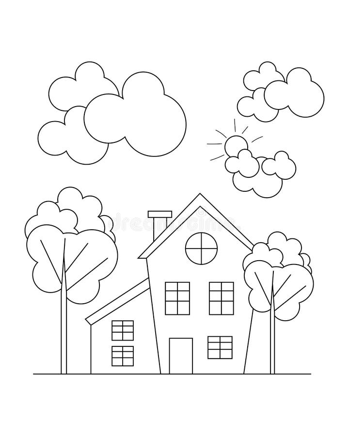 Kids Coloring Page. Modern House Coloring Book Page Design,Easy House ...