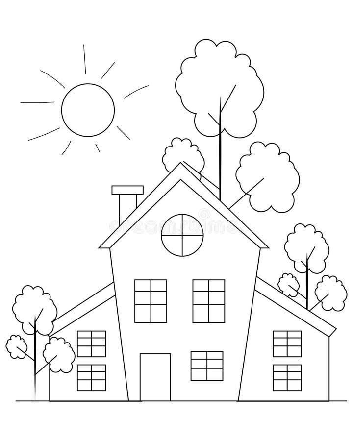 Kids Coloring Page. Modern House Coloring Book Page Design,Easy House ...