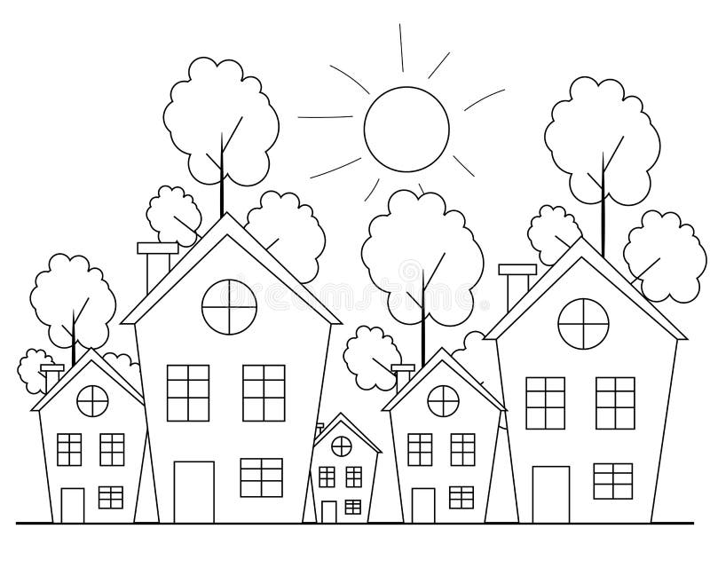 Kids Coloring Page. Modern House Coloring Book Page Design,Easy House ...