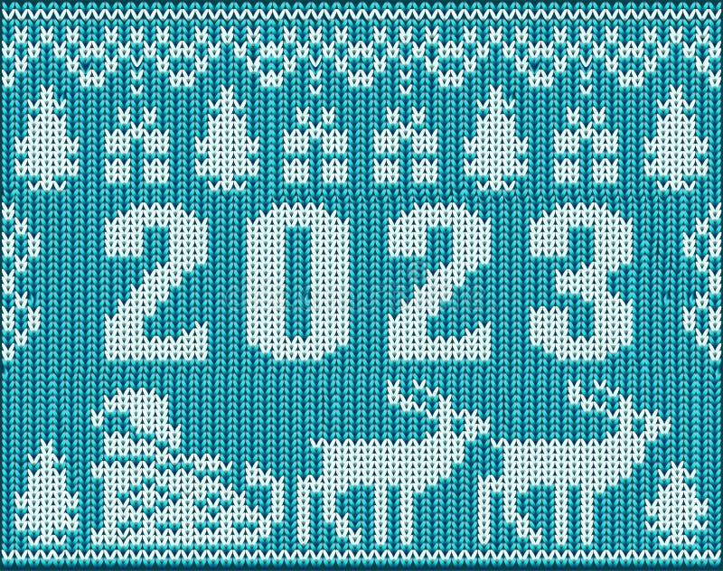 New 2023 Year Knitted Pattern with Santa Claus and Xmas Deer, Vector ...