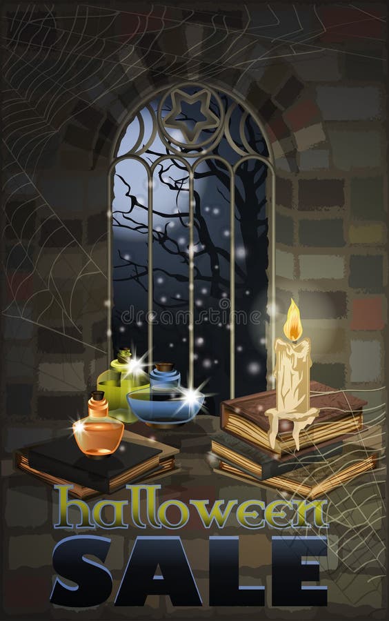 Happy Halloween Sale Card with Books. Vector Stock Vector ...