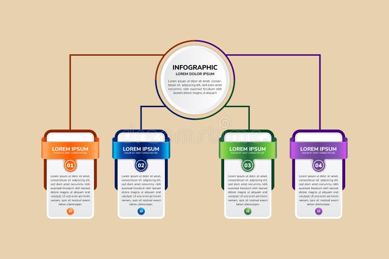 Diagram with 4 Rectangular Elements Connected To Main Circle. Stock ...